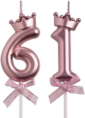 Amazon.com: AOOLADA 61st Birthday Candles, Rose Gold 61 Year Old Number ...