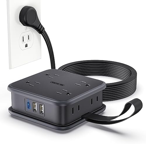 Amazon.com: NTONPOWER Black Extension Cord 10 FT, 8 Outlets Flat ...