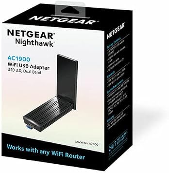 NETGEAR A7000-10000S Nighthawk AC1900 Wi-Fi USB Adapter (USB 3.0, Dual ...