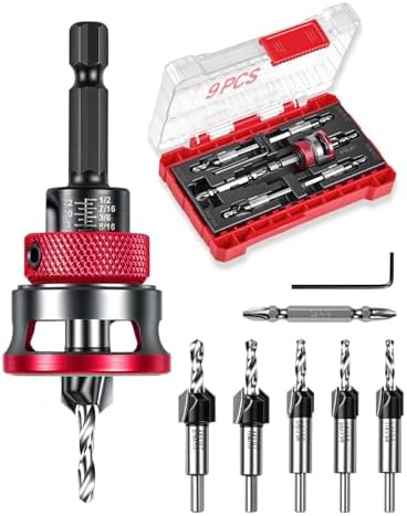 9 PCS Countersink Drill Bits Set, 5PCS Two-Flute TCT Alloy Tapered ...