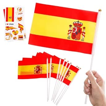 10pcs Small Spain Flags on Sticks & 2pcs Temporary Tattoos, Mini Spain ...