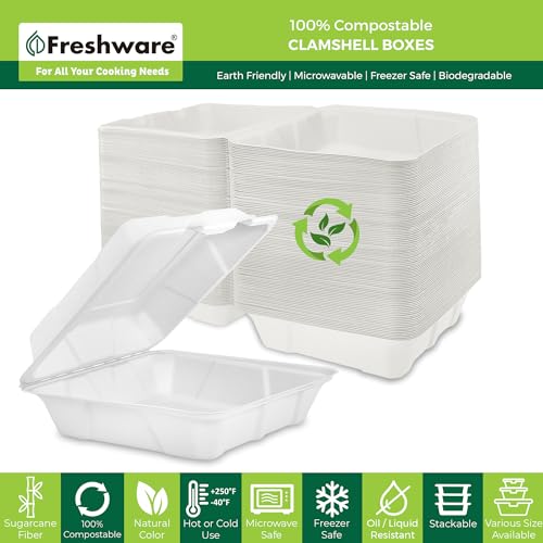 Snapklik.com : Freshware Compostable Clamshell Take Out Food Containers ...