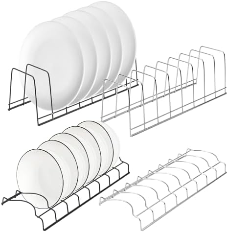 SuQurtom Metal Plate Rack Organiser 4 Pack - Vertical Dish Storage ...