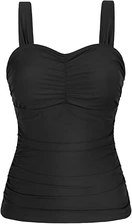 Amazon.com: Hilor Women's Underwire Tankini Top Ruched Slimming Tummy ...