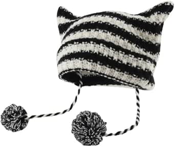 Acubi Cat Ear Beanie Y2K Emo Knitted Hat Gyaru Cutecore Crochet Cap ...