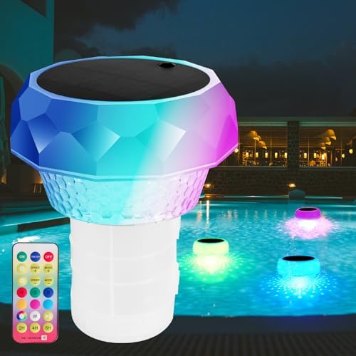 Solar Pool Chlorine Floater with Colorful LED Lights - Adjustable for 3 ...