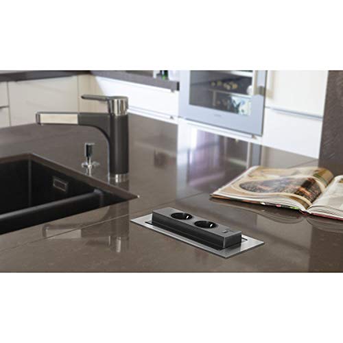 EVOline BackFlip 2 x Schuko Sockets 1 x USB-C Charger Stainless Steel ...