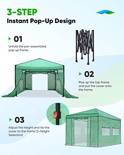 Snapklik.com : 12x8 Walk-in Pop-up Greenhouse, Portable Instant Easy ...