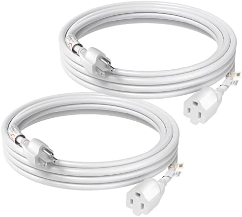 FIRMERST 15 Amp 10 Feet 3 Prong Extension Cord 14 Gauge 1875W White, 2 ...