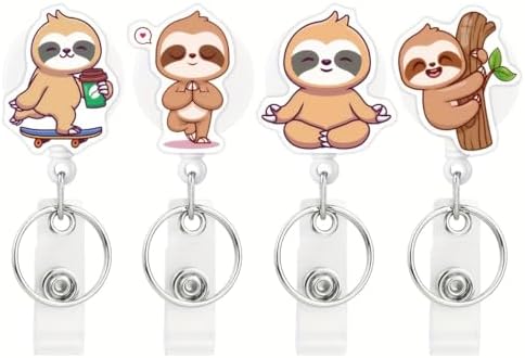 Amazon.com : Qinsuee 4 Pack Sloth ID Badge Holder, Lightweight Badge ...