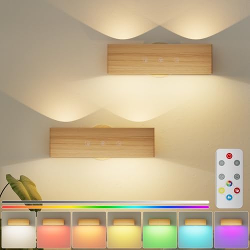 Ferrawel RGB Wall Sconces Battery Operated - Set of 2 Rechargeable Wall ...