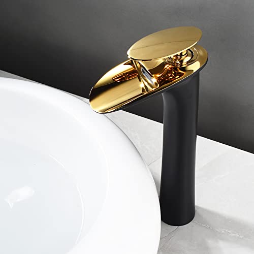 YAGJIA Bathroom Tap Black Gold Waterfall Washbasin Tap High Tap ...