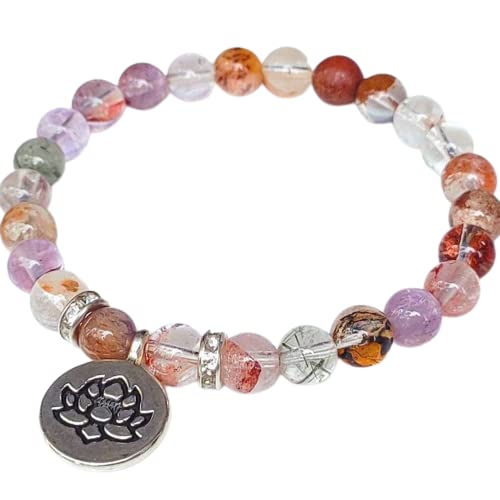 Amazon.com: Super Seven Crystal Silver Lotus Charm Bracelet (Lotus ...