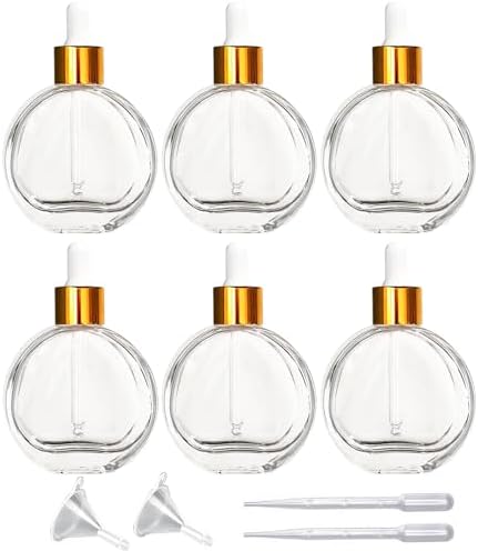 Amazon.com: PYAWI 6Pcs, 2 oz Glass Dropper Bottles for Essential Oils ，60ml flat round perfume ...