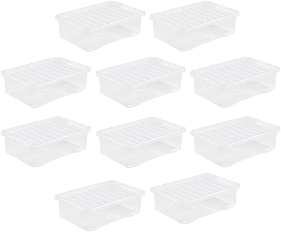 JMS (Set of 10) 32L Litre Clear Crystal Plastic Storage Box With Lid ...