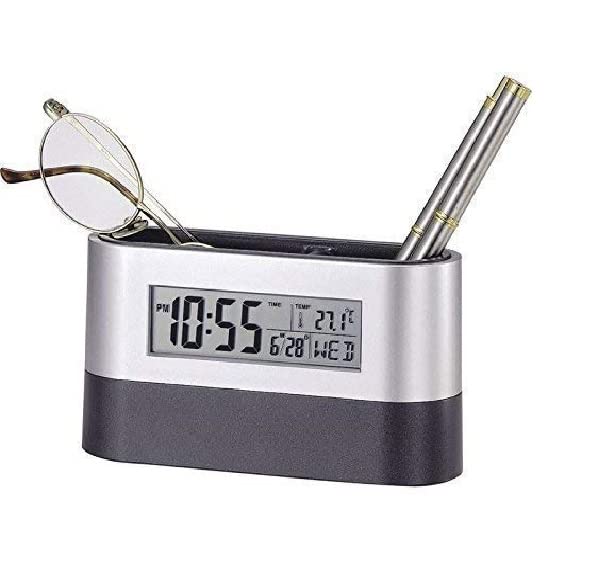 A2K Zone Oval Pen Stand with Clock Pen Holder Time Alarm Snooze ...