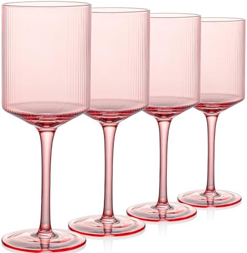 Square Pink Wine Glasses Set of 4 – 15oz Red or White Glasses on Long ...