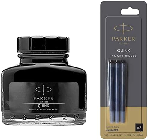 Parker Quink Ink Bottle (Black) & Parker Quink Ink Cartridges ...
