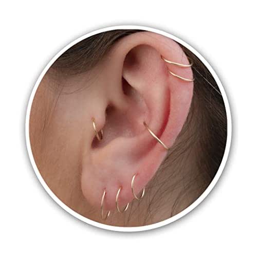 14K Gold Filled Small Hoop Earrings for Cartilage Nose, Tiny Thin 7mm ...