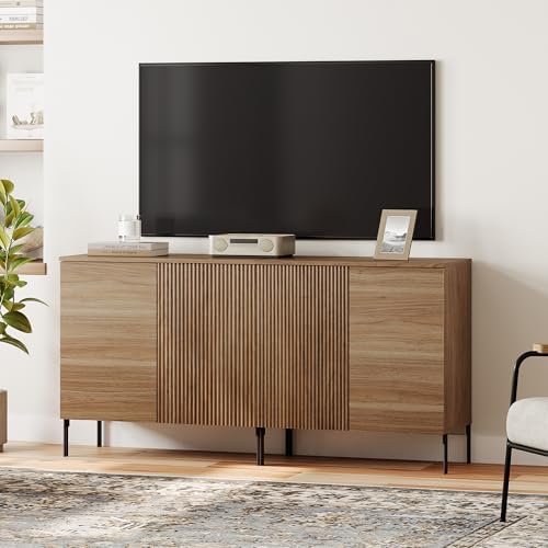 Amazon.com: WAMPAT 63" W Fluted TV Stand TVs up to 70",2 in 1 Modern TV ...