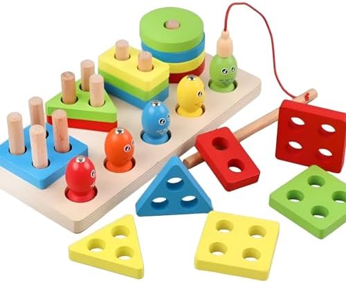 Bumtum Wooden 5 Shape Sorter & Stacking Toys | Geometrical Building ...