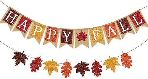 Amazon.com: Whaline Happy Fall Pumpkin Burlap Banner Harvest Home Decor ...