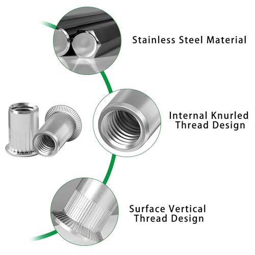 DesertBoy 75 Pcs Rivet Nut Blind Rivet Nuts Flat Head Rivet Nut M5 M6 ...