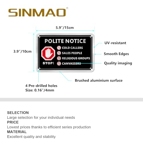 SINMAO Polite Notice No Cold Calling Sticker Metal Brushed Aluminium ...