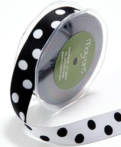 Amazon.com: May Arts 1-Inch Wide Ribbon, Black and White Reversible Dot ...