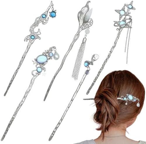 Amazon.com : 5PCS Star Moonstone Hair Sticks for Buns Chinese Hair ...