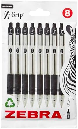 Zebra Pen Z Grip Black Ballpoint Pens with Pocket Clip 8pk, Retractable ...