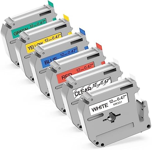 6-Pack P Touch M Tape Compatible for Brother P-Touch M Tape 12mm 0.47 ...