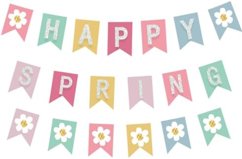 Amazon.com: FHGG Happy Spring Banner Flower Banner Colorful Glittery ...