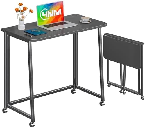Amazon.com: 4NM 31.5" Mobile Small Folding Desk, Foldable Rolling ...