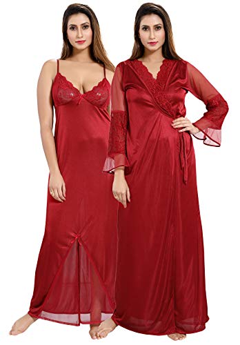 Buy Be You Women Solid Nighty Sets/Nighty with Robe (Maroon, Free Size ...