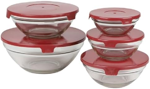 Round Glass Bowls with Lids Set of 5 Food Storage Containers Stackable ...