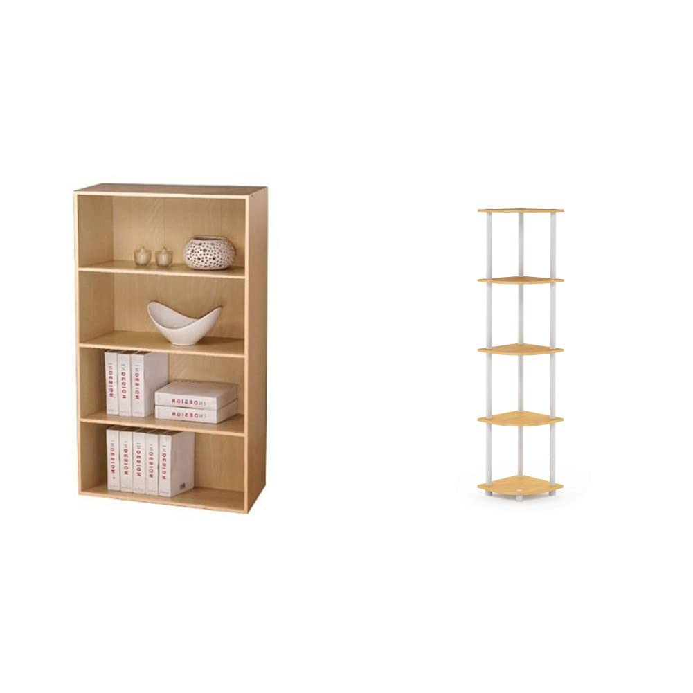 Furinno Pasir 4 Tier Open Shelf, Steam Beech & Turn-N-Tube 5 Tier ...