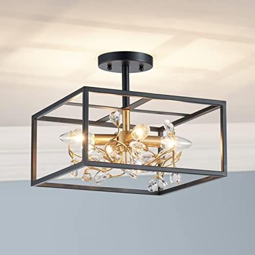 AGV LIGHTING CL005BB K9 Crystal Semi Flush Mount Ceiling Light Fixture ...