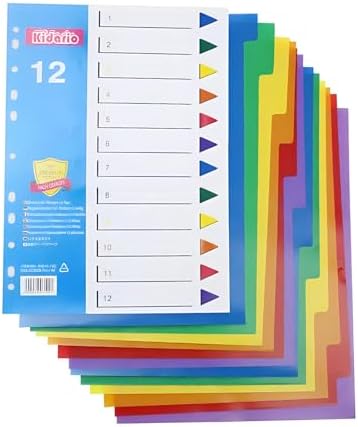 File Dividers A4 Card, 12 Part Dividers, Coloured Folder Dividers, Ring ...