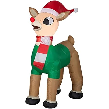 Gemmy Airblown Inflatable Rudolph Standing Wearing Red/White Striped ...
