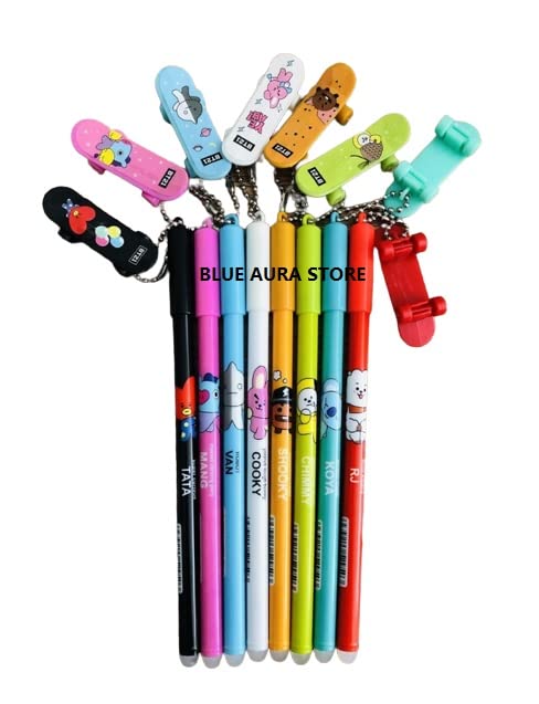 Blue Aura BTS Pen With Skateboard | Gel Pen Set of 8 | For School ...