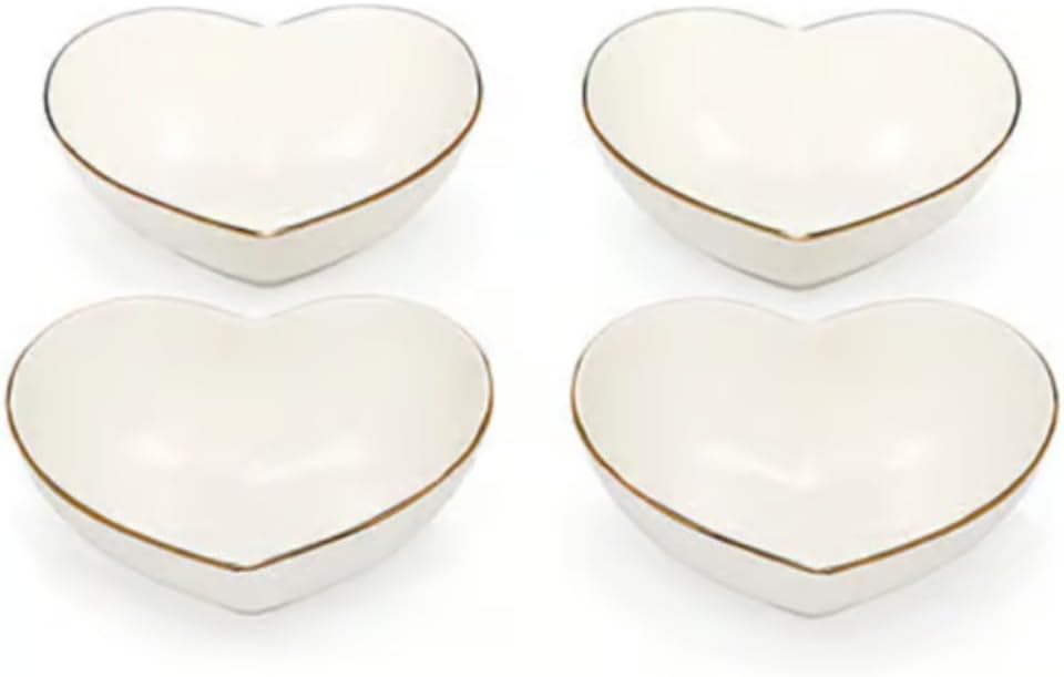 Amazon.com: Surlama 4pcs Ceramic Big Heart-shaped Bowls Gold Line White ...