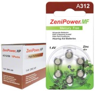 ZENIPOWER HEARING AID BATTERY A312 SIZE 312 6 CARD OF 10 = 60 BATTERIES ...