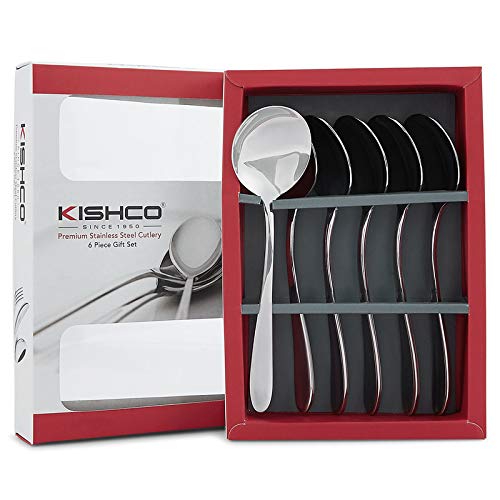 Buy Kishco Stainless Steel Sturdy Dessert/Dinner Soup Spoon - Pack of 6 ...