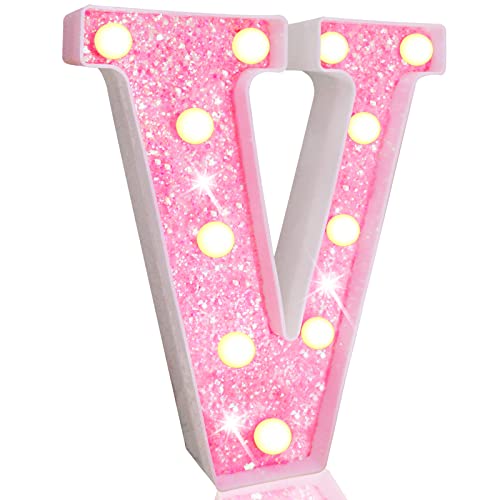 Pooqla LED Marquee Letter Lights, Light Up Pink Letters Glitter ...