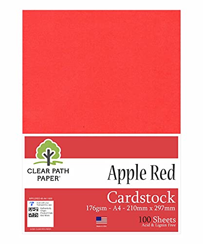 Apple Red Cardstock – A4-65Lb Cover / 176gsm – 100 Sheets – Clear Path ...
