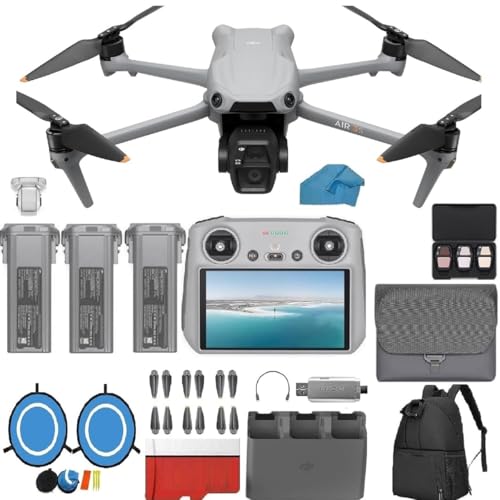 DJI Air 3S Drone Fly More Combo with DJI RC 2 Screen Remote Drone with 4K HDR, 46-Min Max Flight Time, 48MP Bundle with 128 GB Micro SD Card, 3.0 USB Card Reader, Landing Pad, Waterproof Backpack and More