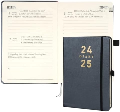 Academic Diary A5 Daily Planner 2025 Soft PU Leather Cover Work Planner ...