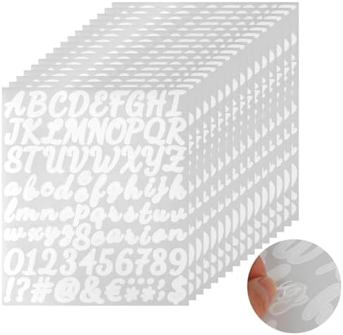 16 Sheets White Alphabet Stickers Vinyl Cursive Letters Stickers Number ...