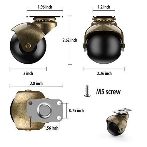 Snapklik.com : Ball Casters 2 Inch Without Brake, Antique Brass Casters ...